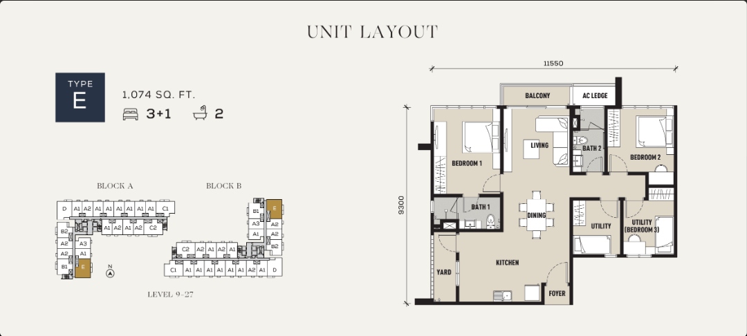 Sixteen-Residences-Unit-Layout-Type-E | New Launch KL & PJ
